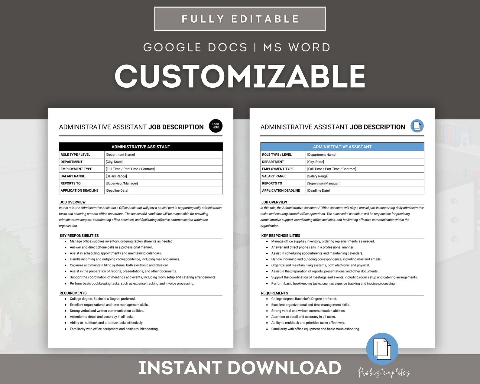 Administrative Assistant Office Administrator Job Description Template ...