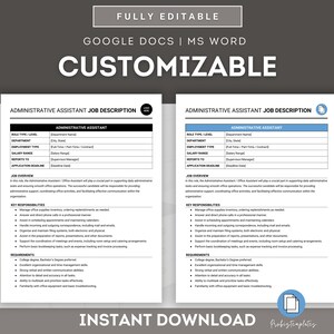 Administrative Assistant Office Administrator Job Description Template ...