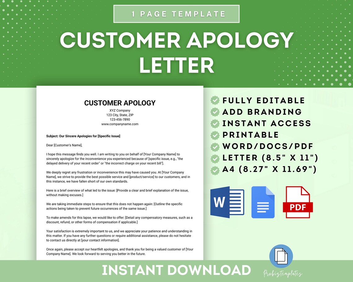 Customer Apology Letter Template, Apology Letter to Customer, Customer ...