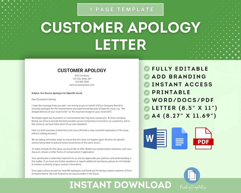 Customer Apology Letter Template, Apology Letter to Customer, Customer ...