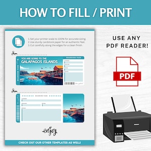 Printable Galapagos Surprise Gift Ticket, Editable Ecuador Vacation ...