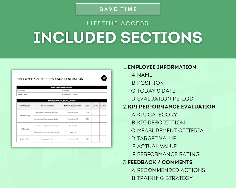Employee KPI Performance Evaluation Form Template, Performance Metrics ...
