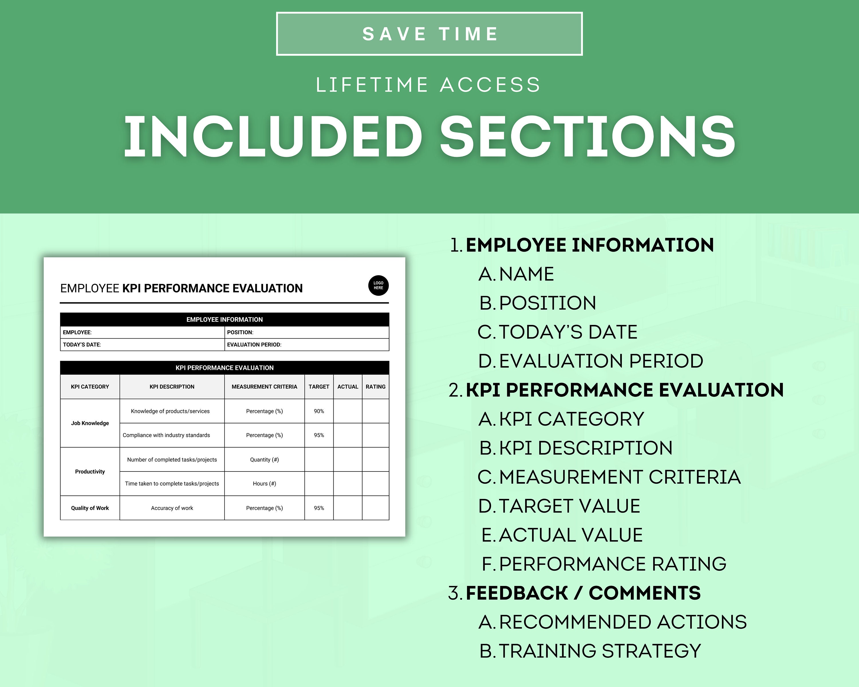 Employee KPI Performance Evaluation Form Template, Performance Metrics ...