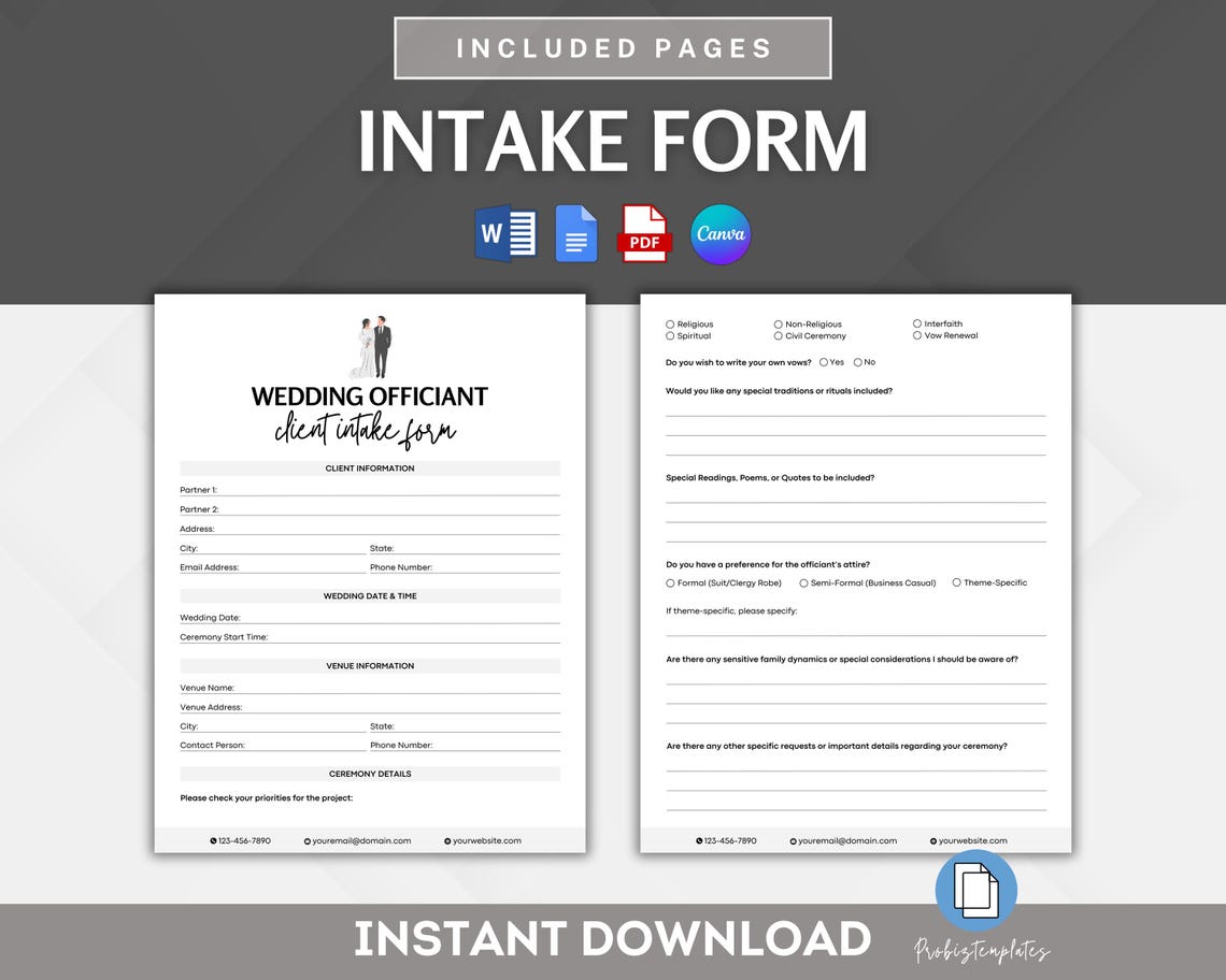 Wedding Officiant Contract Bundle, Ceremony Pact Template, Religious ...