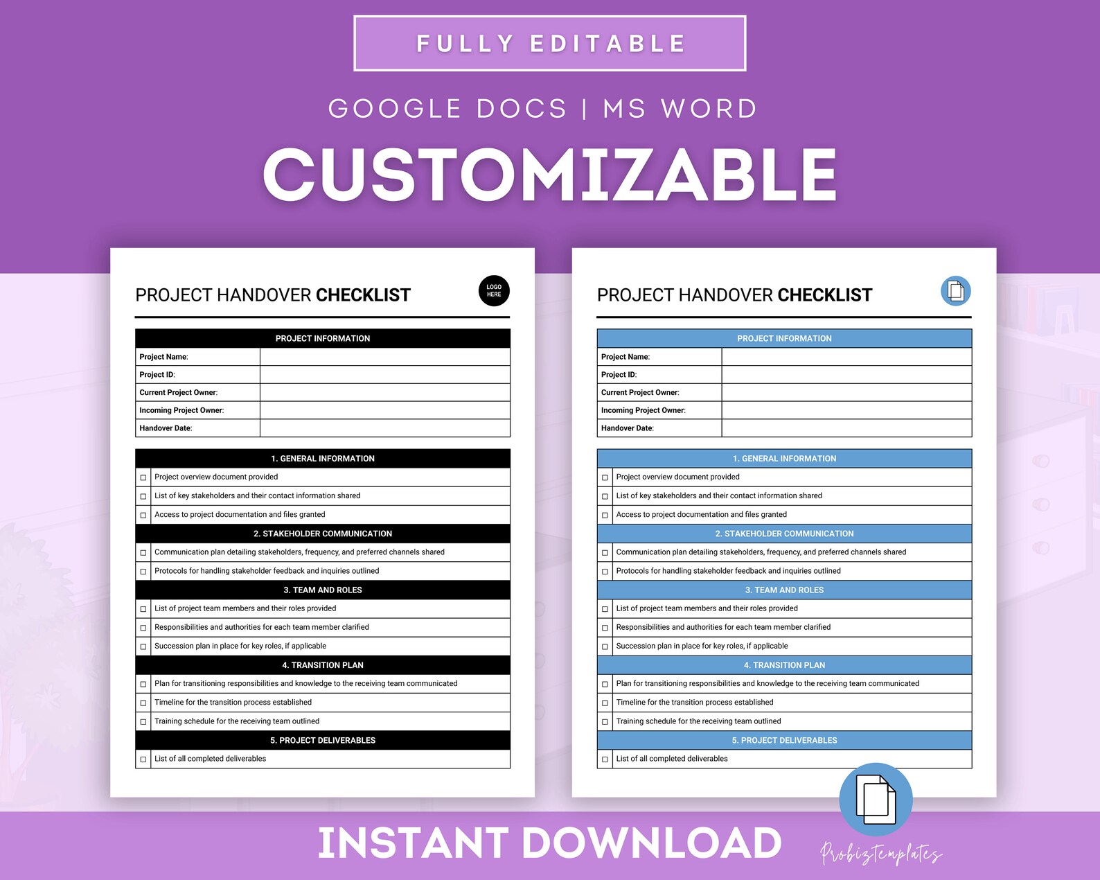 Project Handover Checklist, Project Transfer Checklist, Project ...