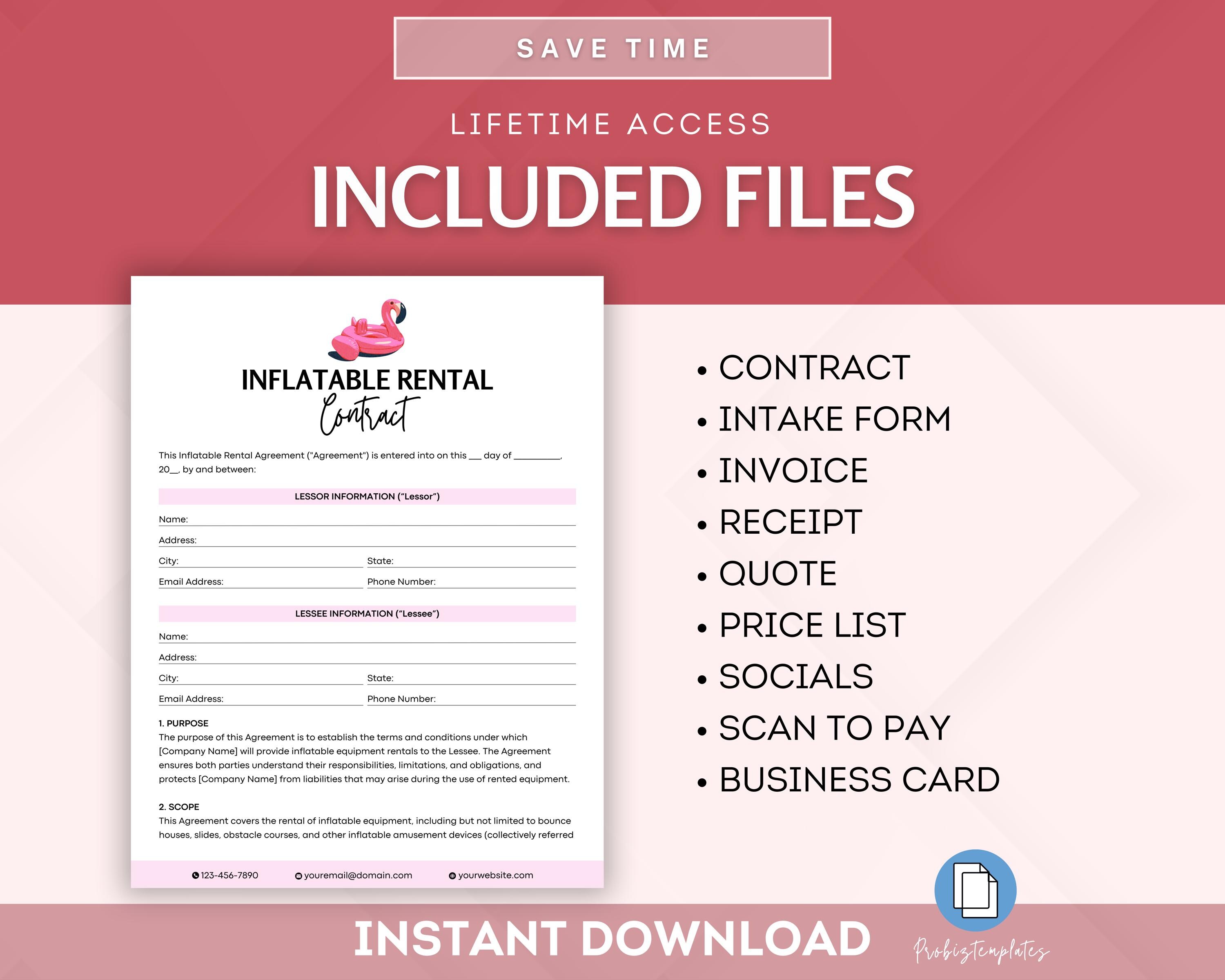 Inflatable Rental Agreement Bundle, Bounce House Contract Template ...