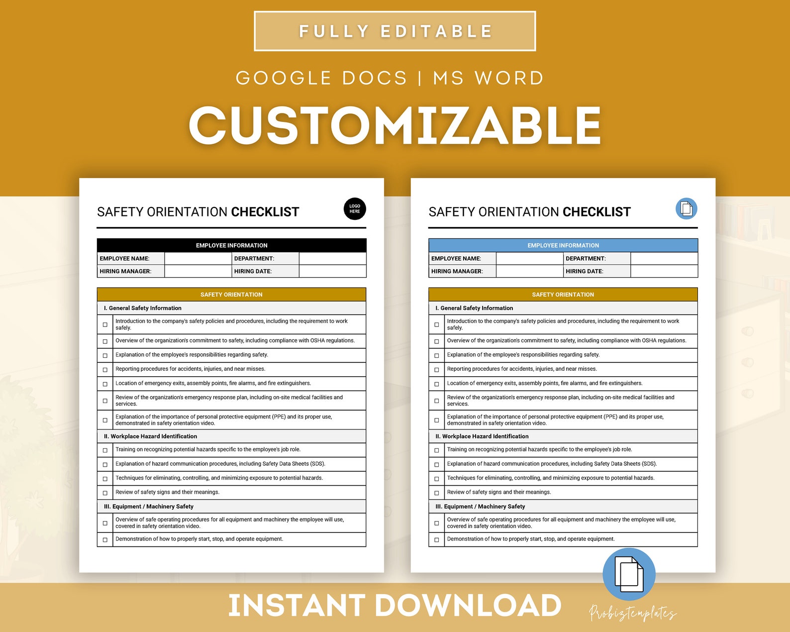 Safety Orientation Checklist, Workplace Safety Introduction Checklist ...