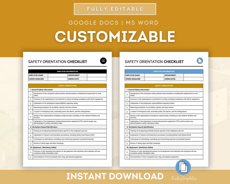 Safety Orientation Checklist, Workplace Safety Introduction Checklist ...