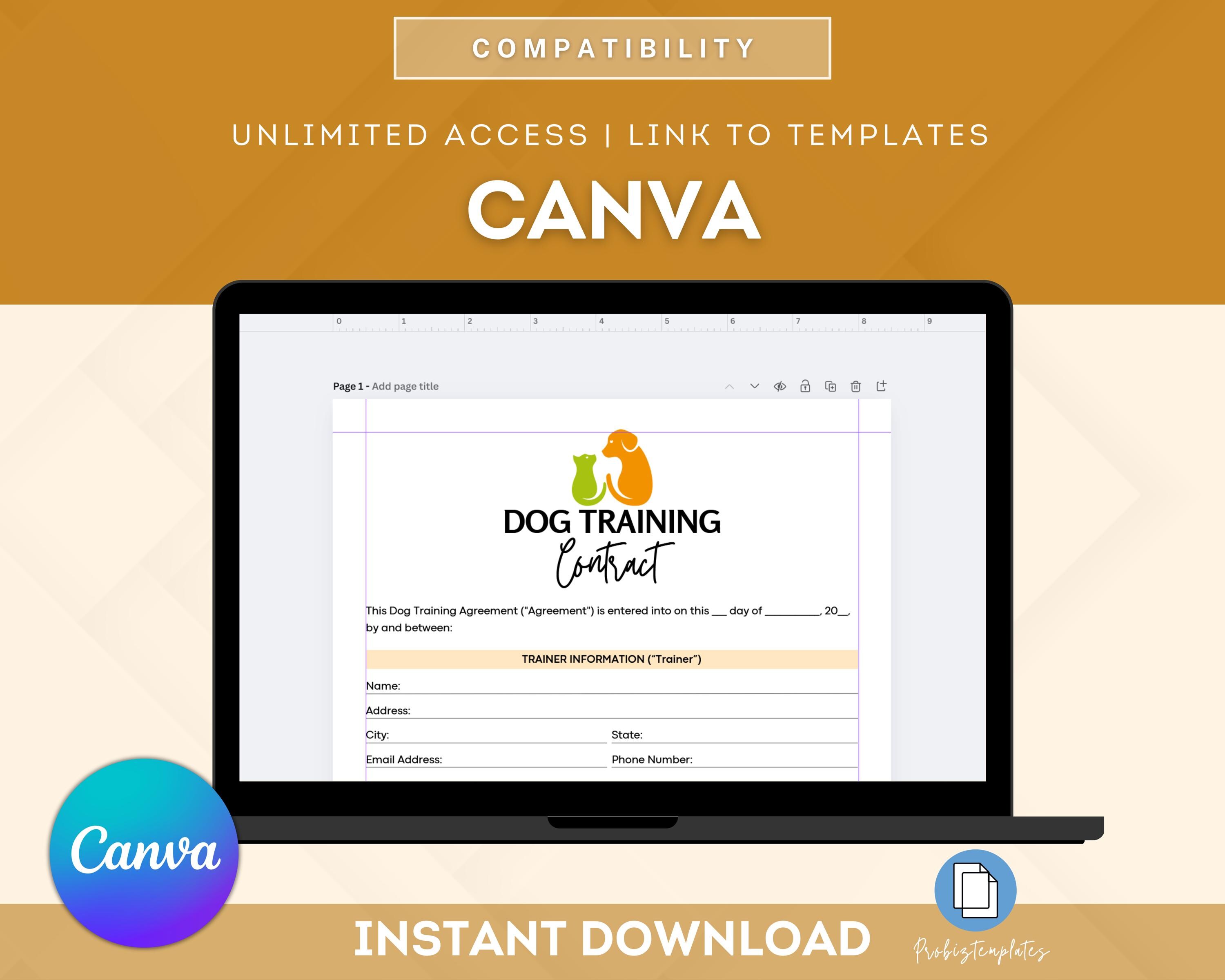 Dog Training Contract Bundle, Pet Training Agreement Form, Dog Trainer ...