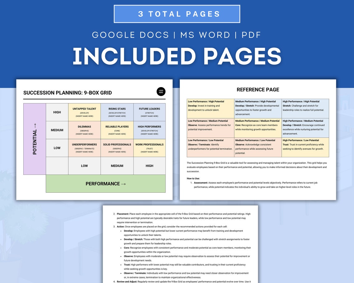 Succession Planning 9 Box Grid Template, Talent Assessment Matrix ...