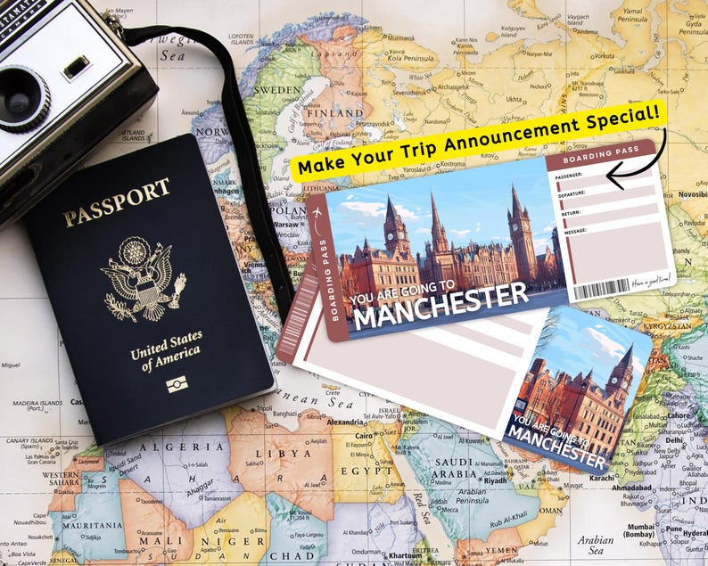 Printable Manchester Surprise Gift Ticket, Editable England Vacation ...