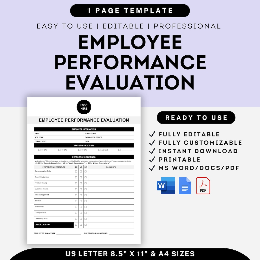 Employee Performance Evaluation Form Template Human Resource - Etsy