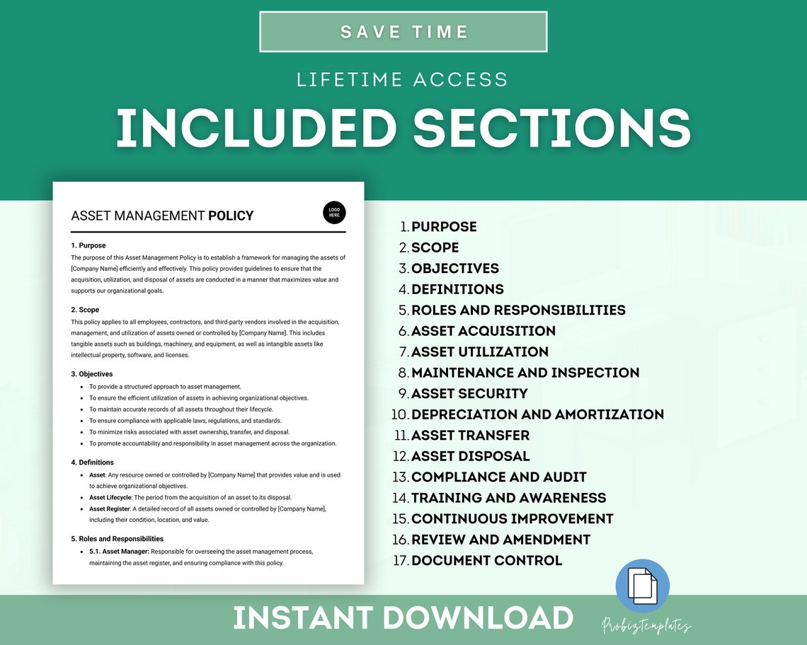 Asset Management Policy Template, Company Asset Management Guidelines ...
