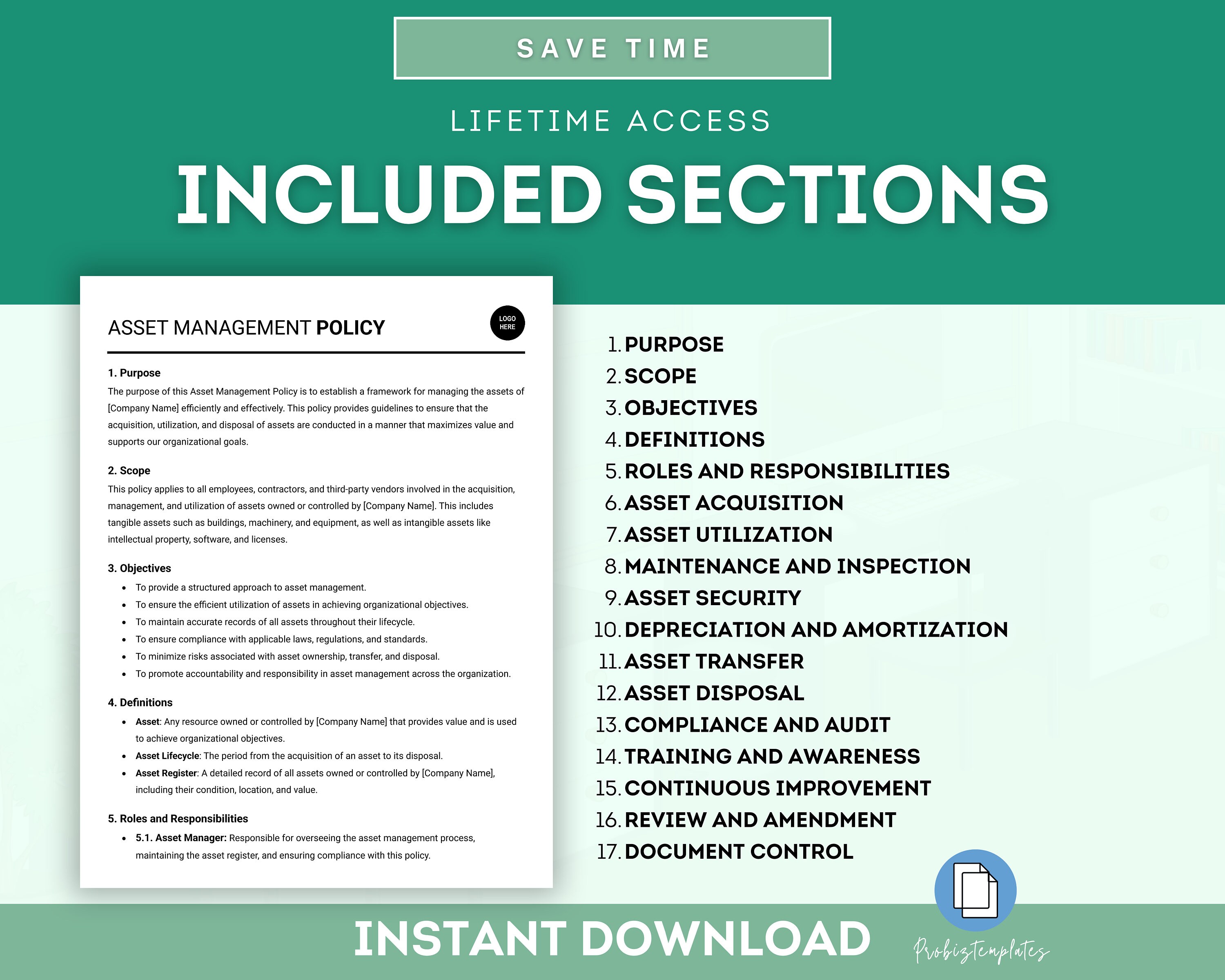 Asset Management Policy Template, Company Asset Management Guidelines ...