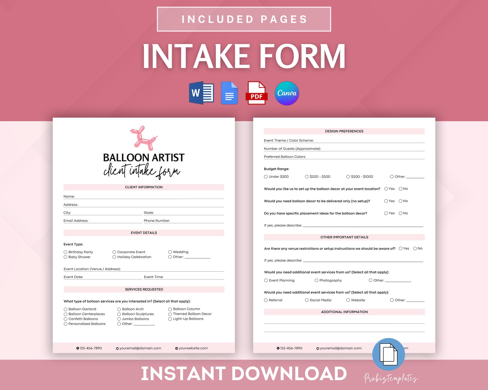 Balloon Artist Contract Bundle, Balloon Services Agreement Template ...