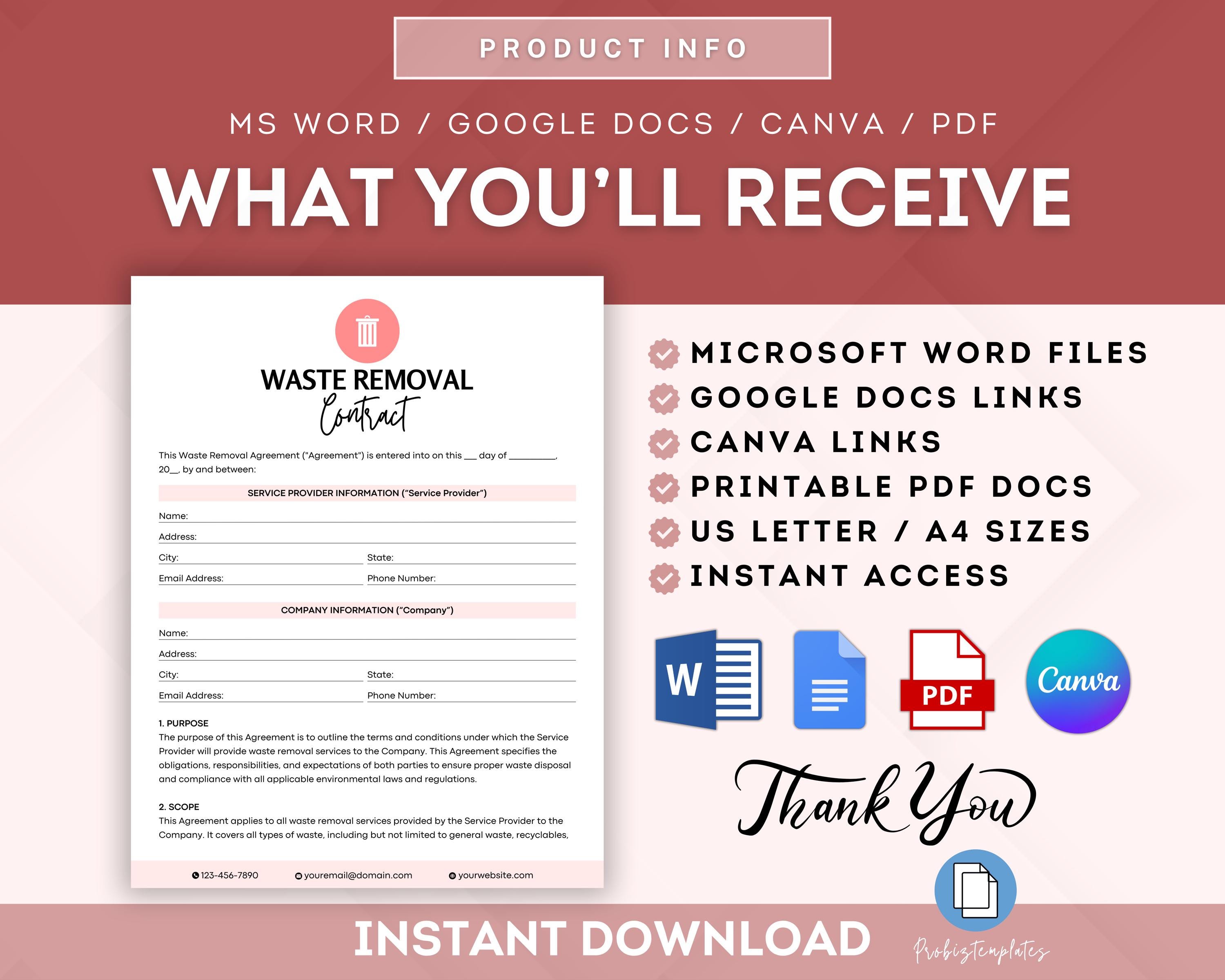 Waste Removal Contract Bundle, Disposal Service Agreement Template ...