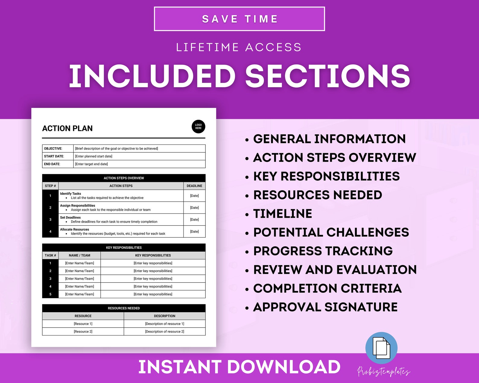 Action Plan Template, Project Planer, HR Project Goal Setting Template ...