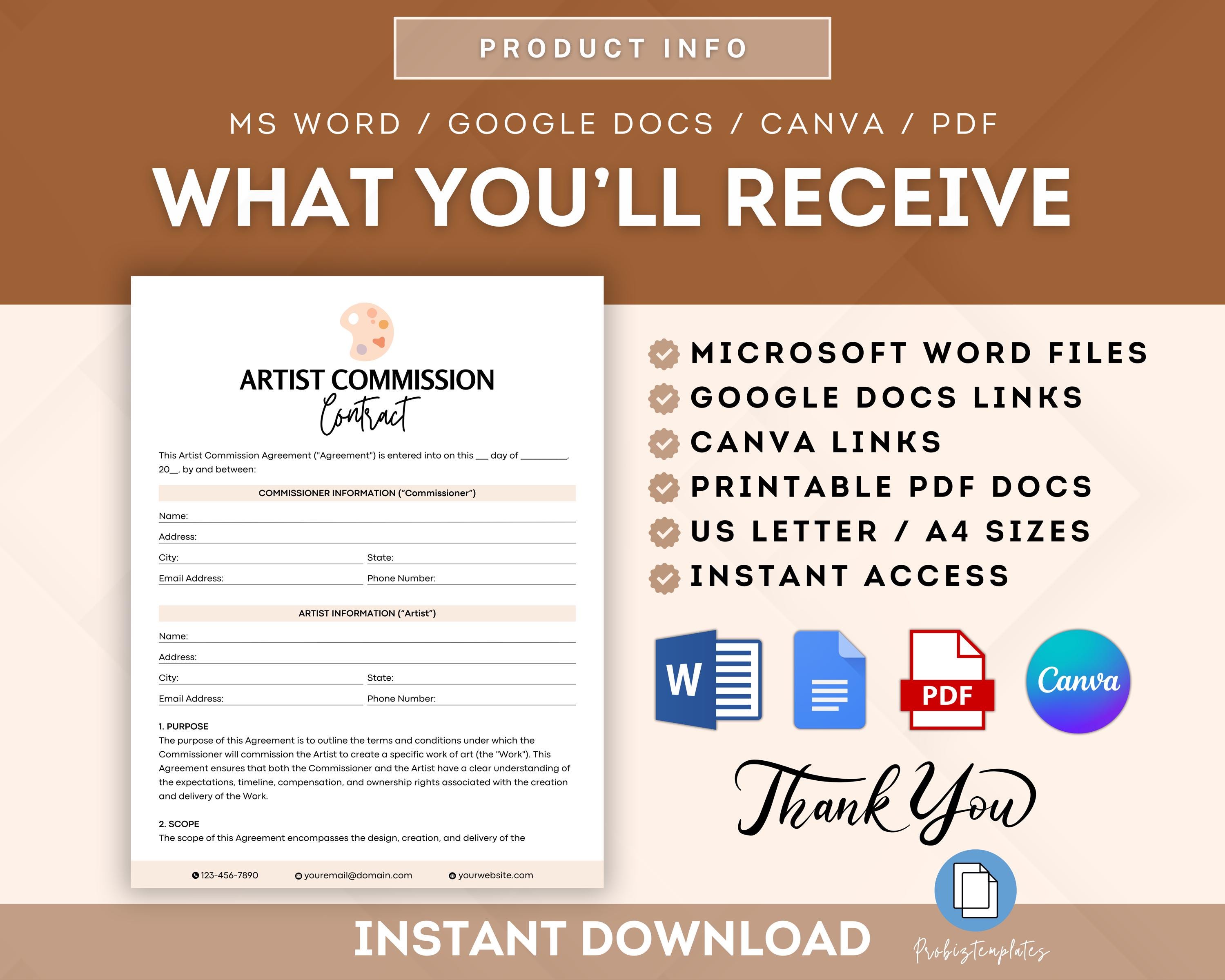 Artist Commission Contract Bundle, Art Commission Agreement Template ...