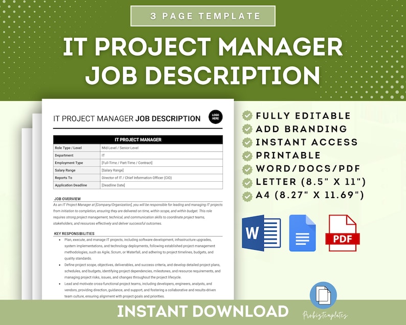 IT Project Manager Job Description Template, IT Project Management Role ...