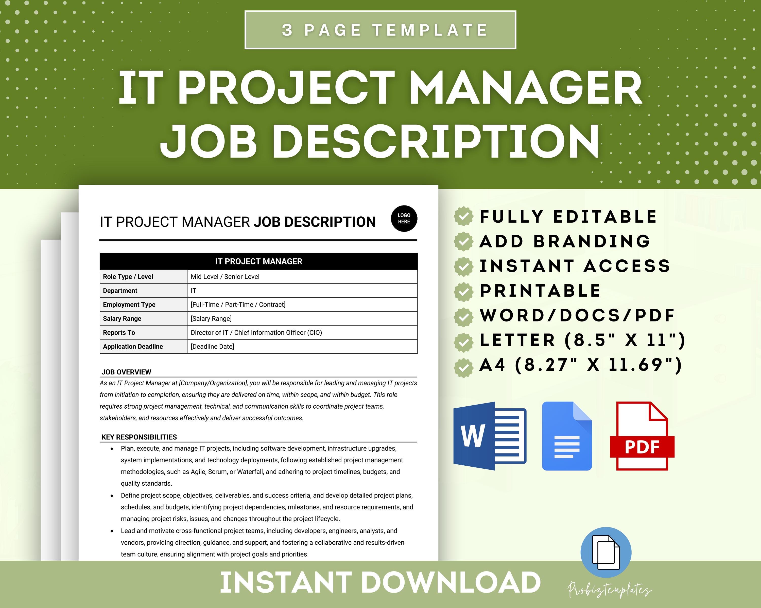IT Project Manager Job Description Template, IT Project Management Role ...