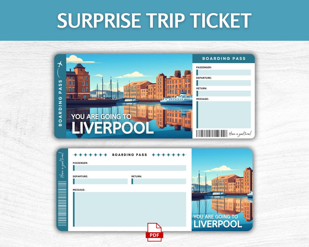 Printable Liverpool Surprise Gift Ticket, Editable England Boarding ...
