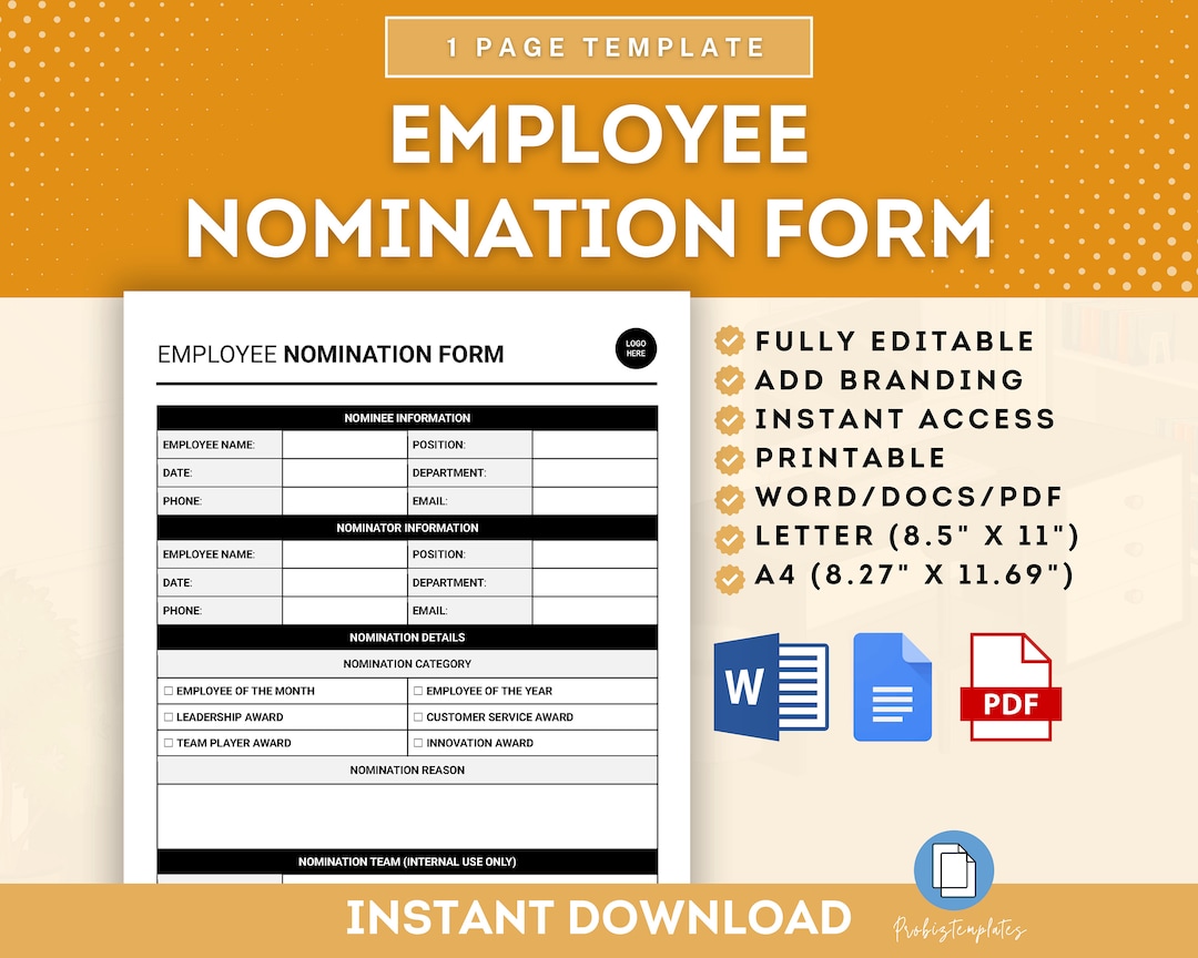 Employee Nomination Form Template, Staff Recognition Nomination ...