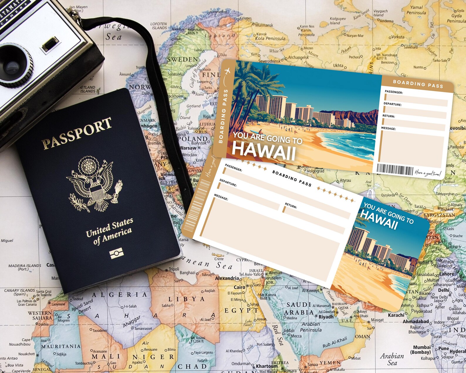 Printable Hawaii Surprise Gift Ticket, Editable Honolulu Boarding Pass ...