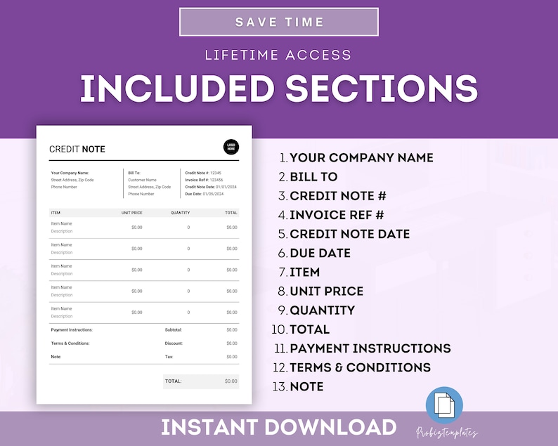 Credit Note Template, Credit Memo Template, Credit Adjustment Note ...