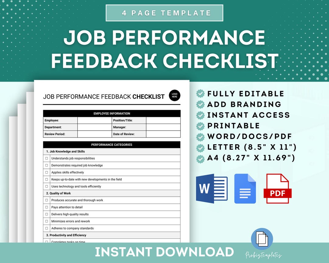 Job Performance Feedback Checklist Template, Employee Performance ...