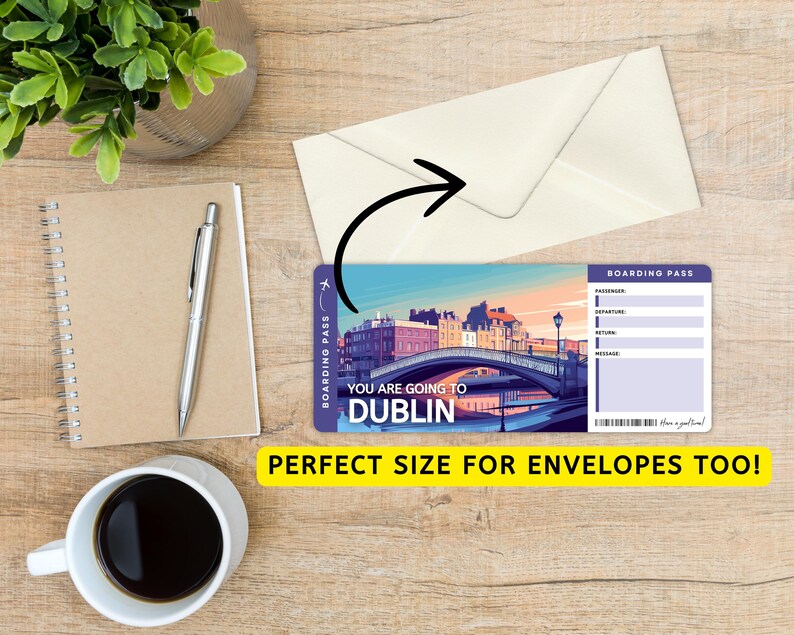 Printable Dublin Surprise Gift Ticket, Editable Ireland Vacation ...