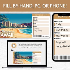 Printable Hawaii Surprise Gift Ticket, Editable Honolulu Boarding Pass ...