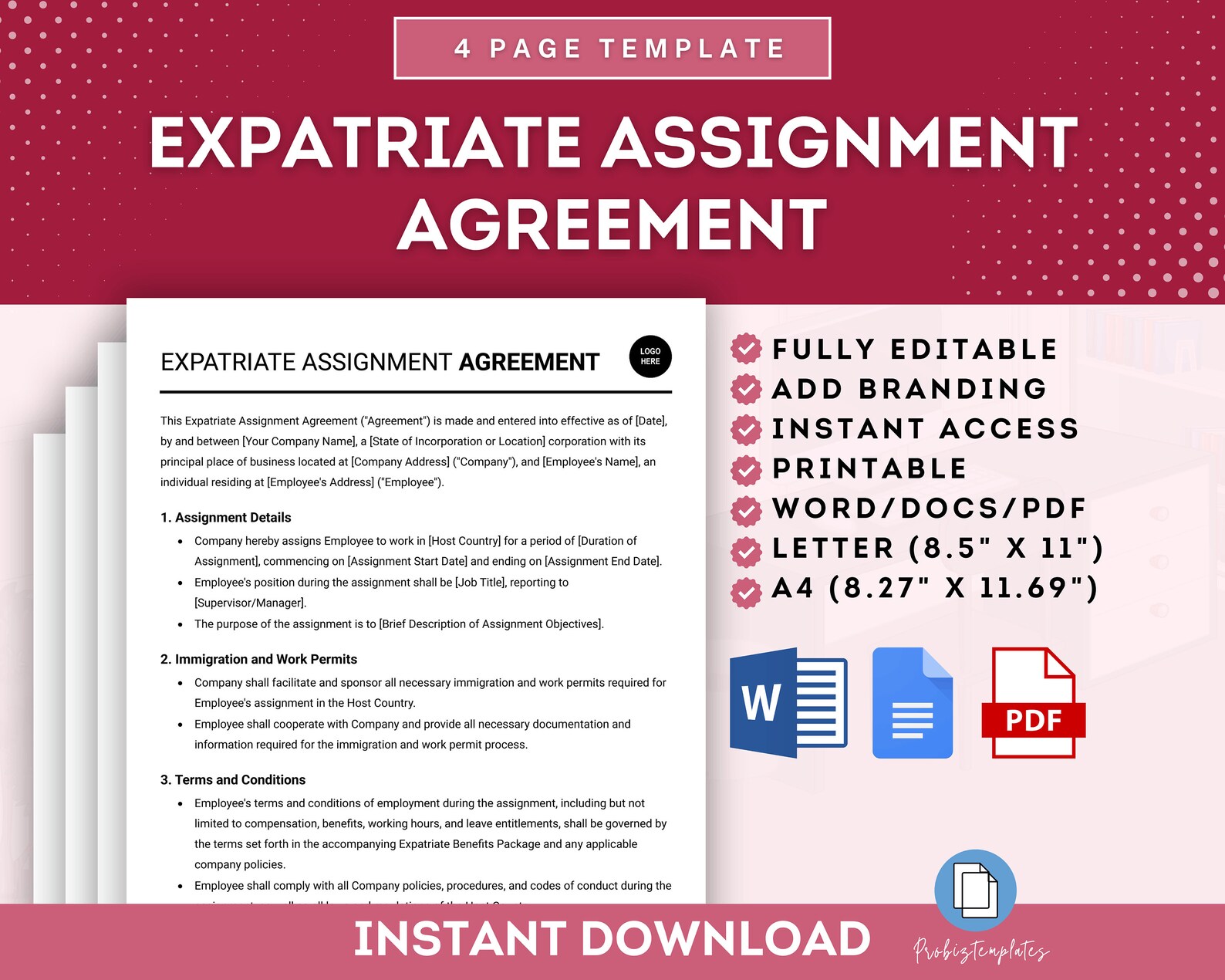 Expatriate Assignment Agreement Template, Overseas Employment Contract ...