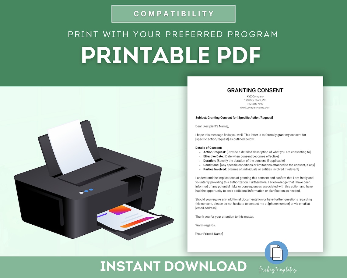 Granting Consent Letter Template, Consent Authorization Letter ...