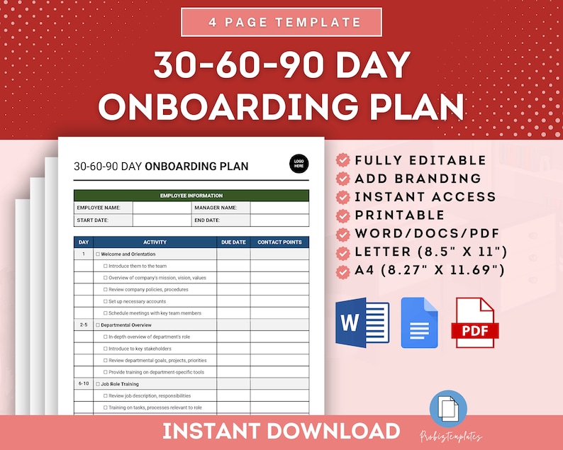 Employee 30 60 90 Day Onboarding Plan Checklist Template, New Hire ...