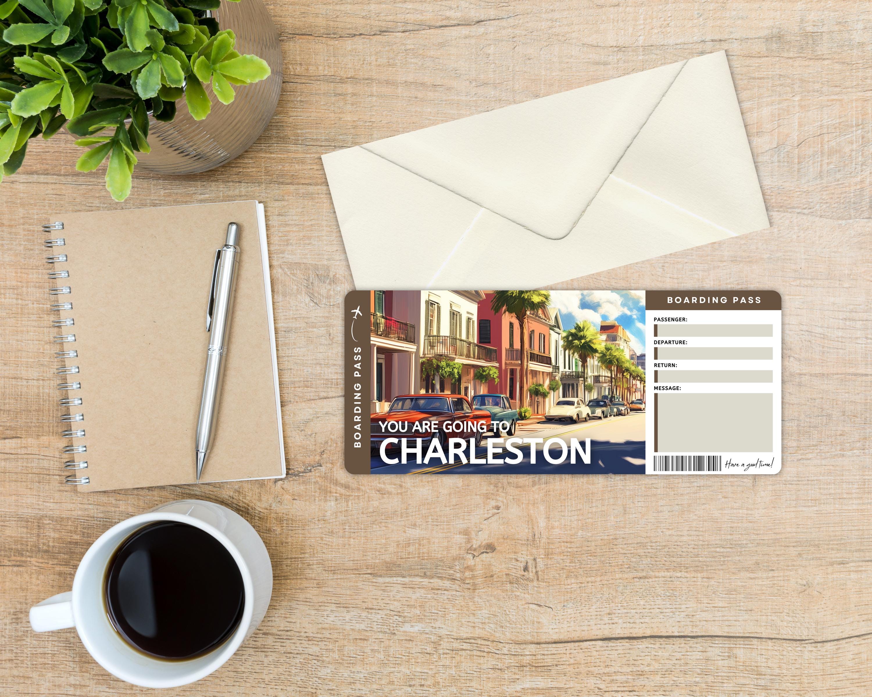 Printable Charleston Surprise Gift Ticket, Editable South Carolina ...