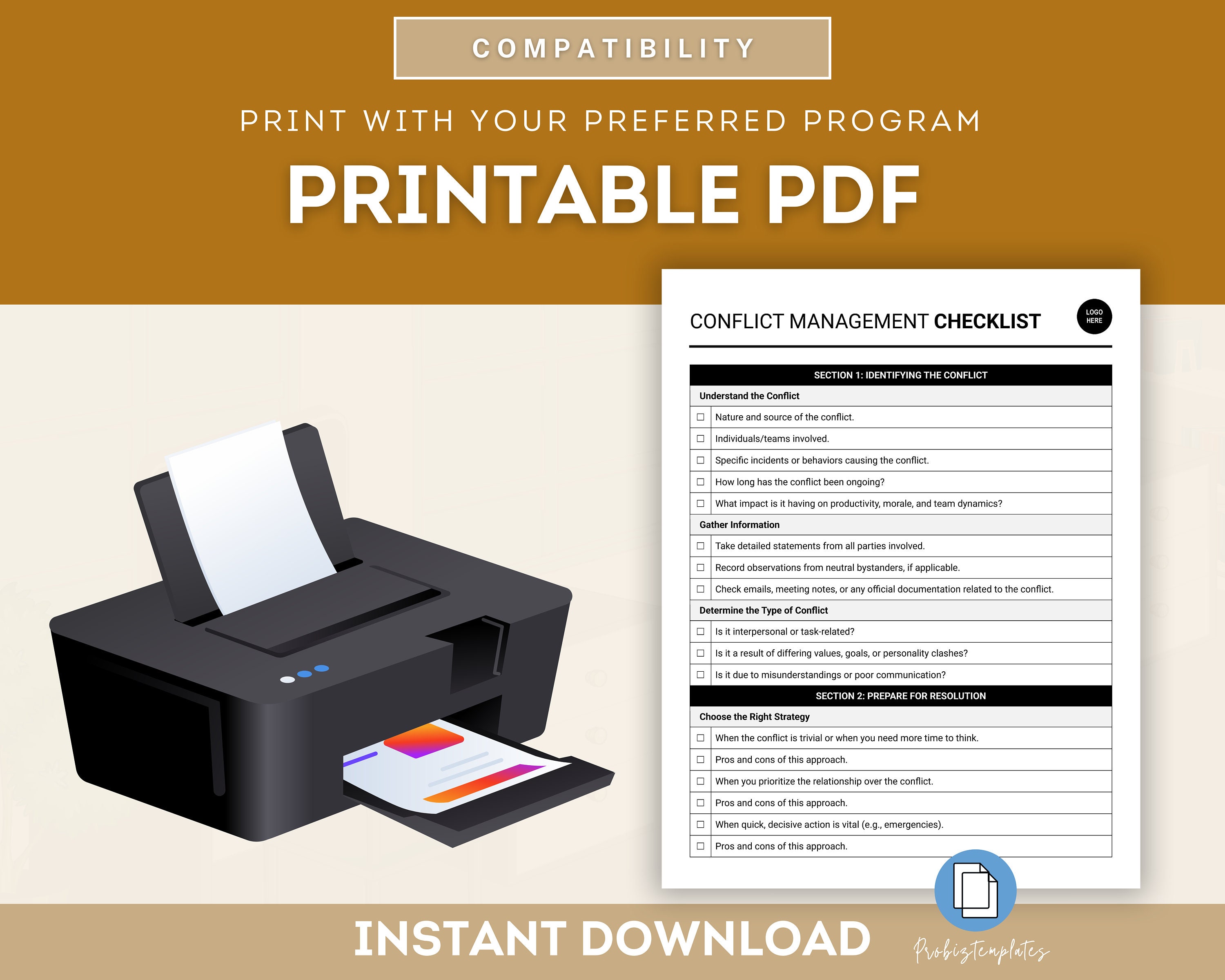 Conflict Management Strategies Checklist Template, Workplace Conflict ...