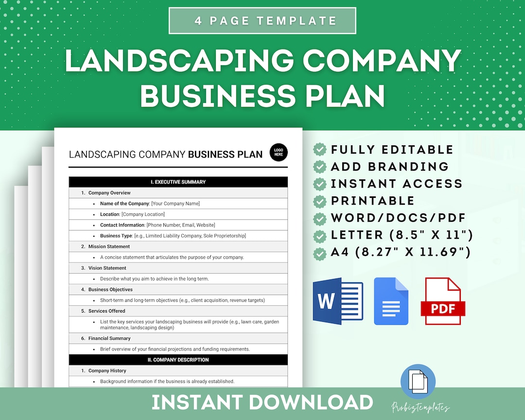 Landscaping Company Business Plan Template, Landscape Business Strategy ...