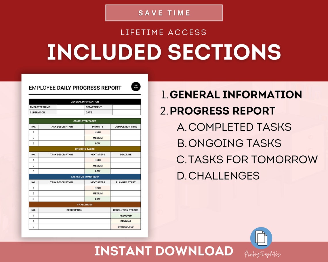 Employee Daily & Weekly Progress Report Template, Employee Daily and ...