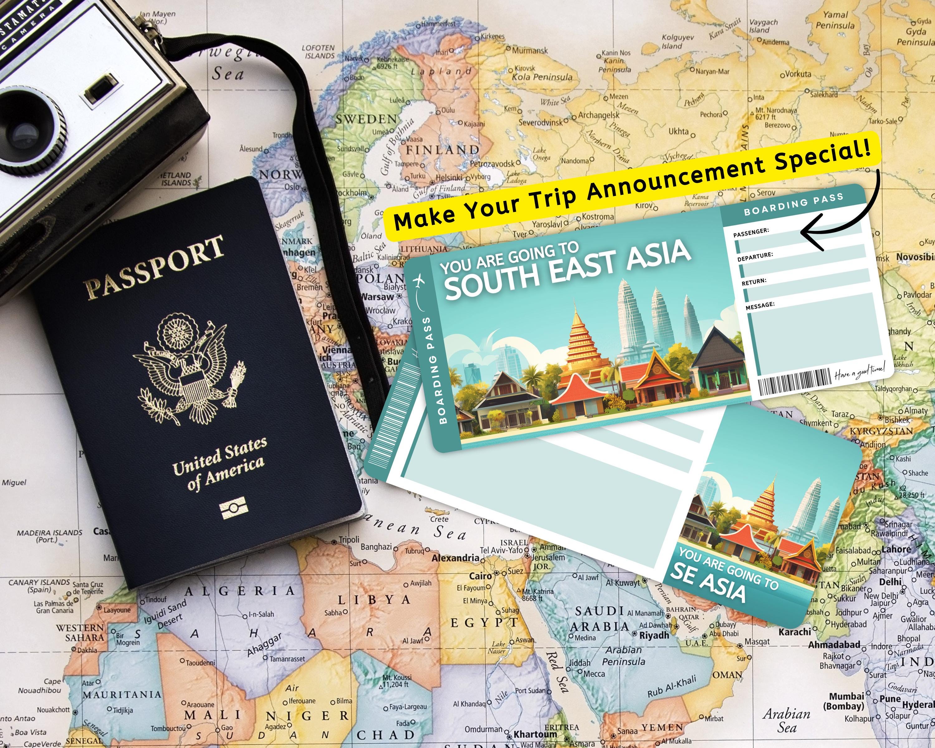 Printable South East Asia Surprise Gift Ticket, Editable Asia Vacation ...