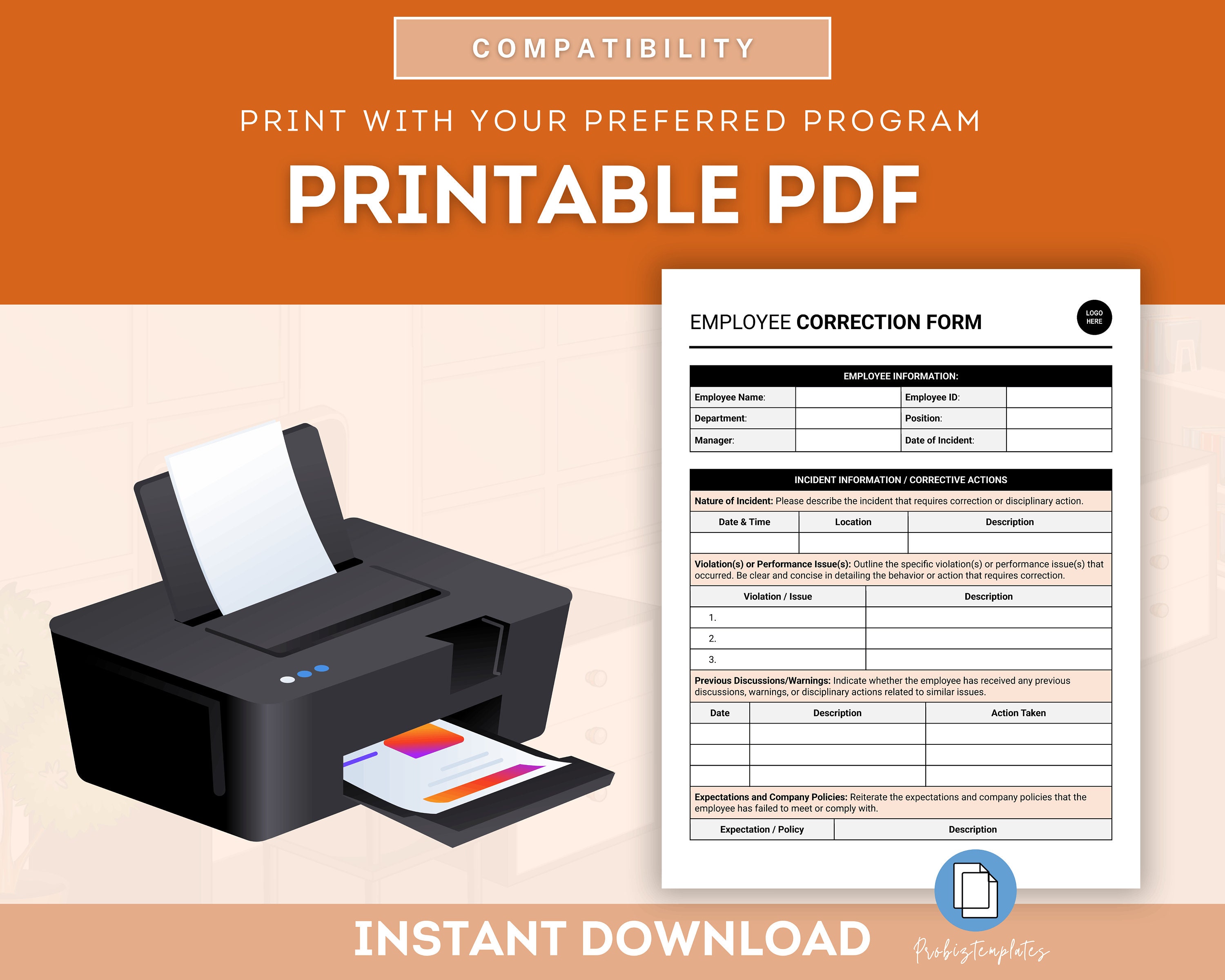 Employee Correction Form Template, Employee Performance Improvement ...