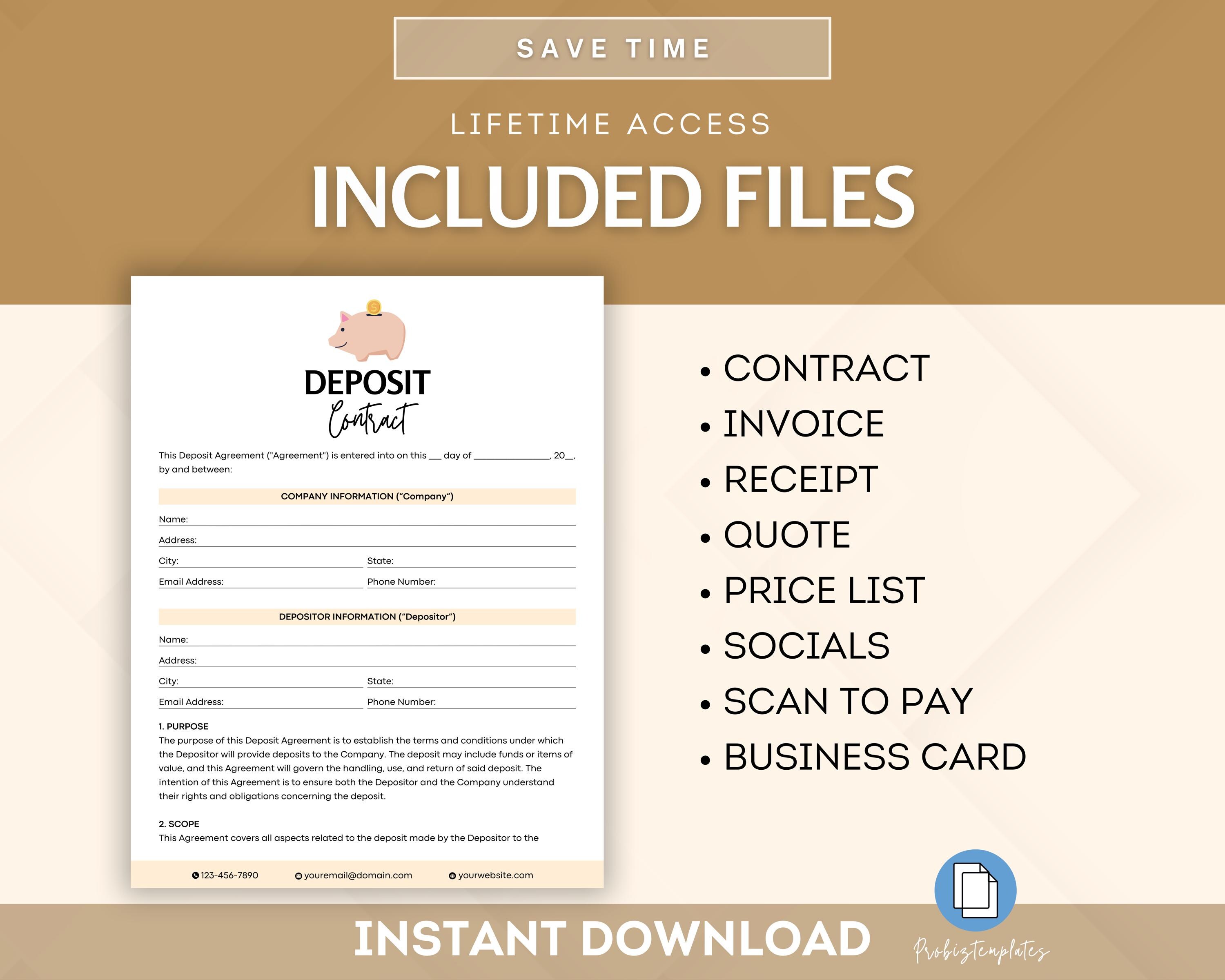 Deposit Contract Bundle, Service Booking Agreement Template, Client ...