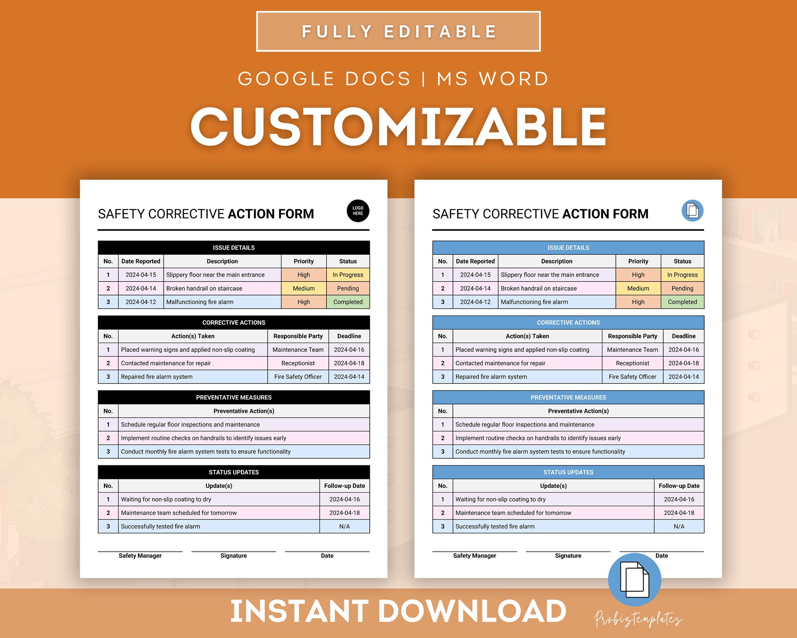 Workplace Safety Corrective Action Form Template, Hazard Correction ...
