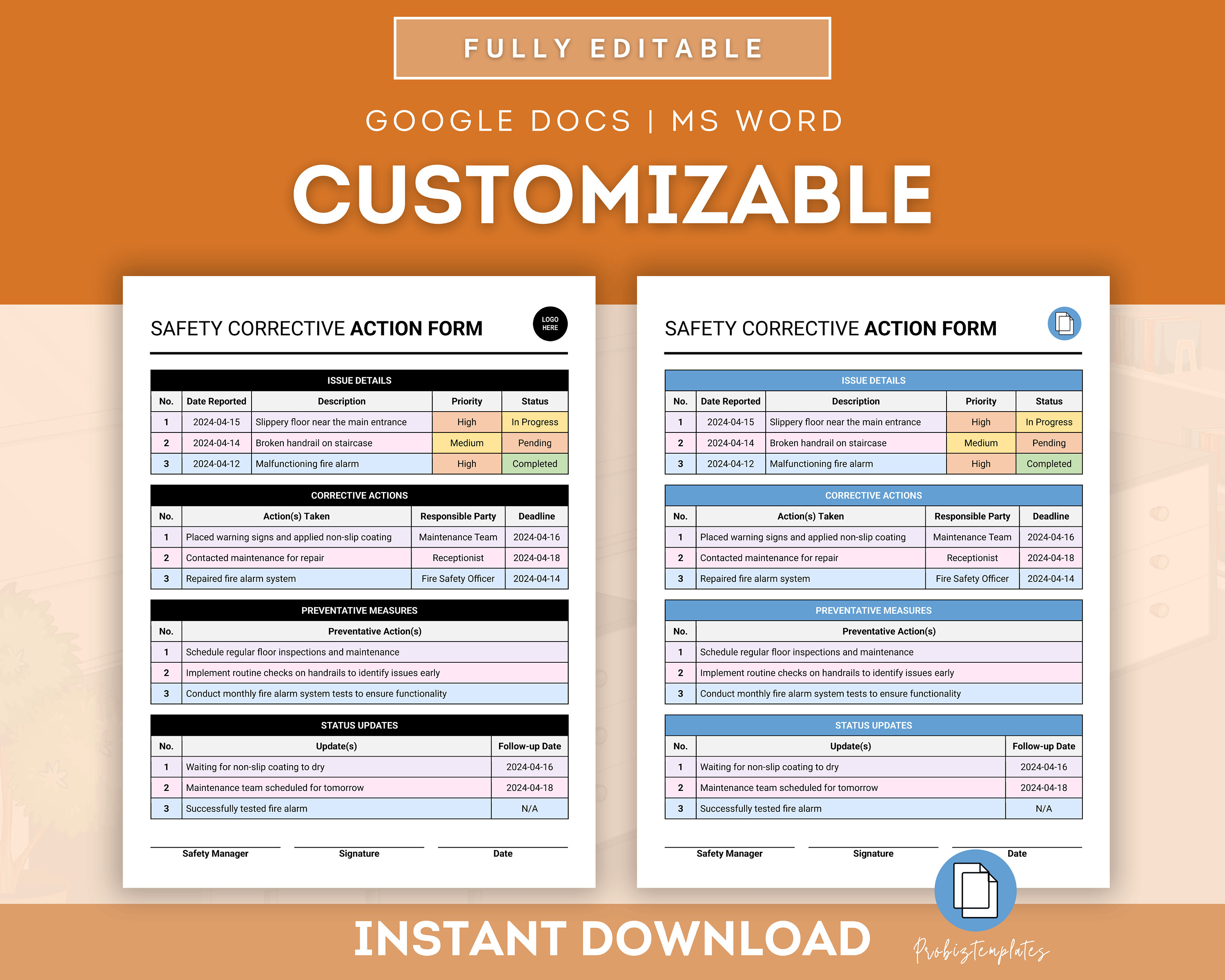 Workplace Safety Corrective Action Form Template, Hazard Correction ...