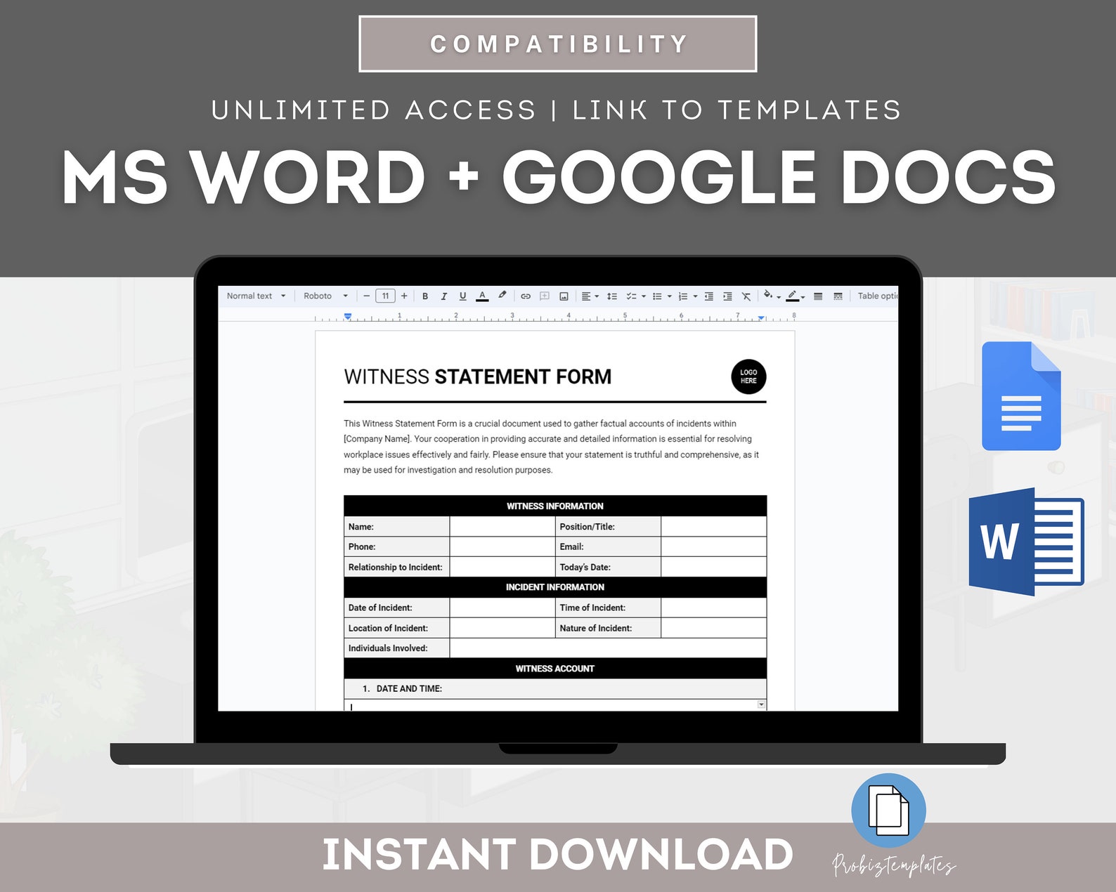 Workplace Incident Witness Statement Form, HR Investigation Witness ...
