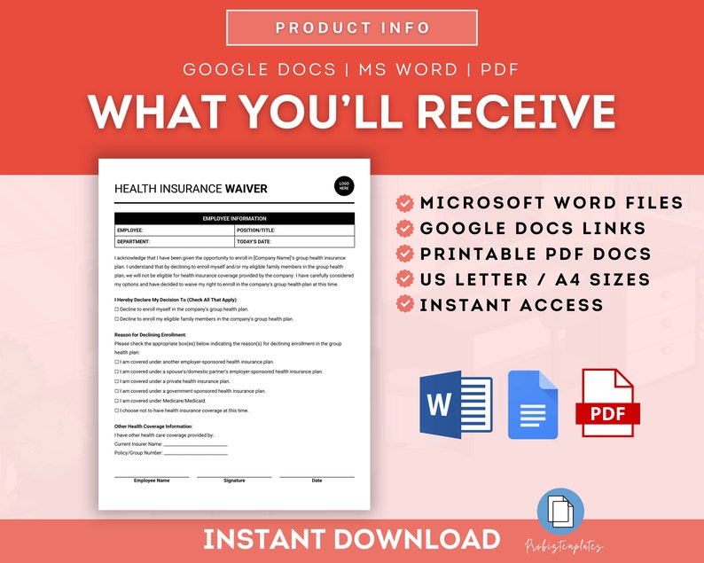 Health Insurance Waiver Form, Health Coverage Opt-out Form, Medical ...