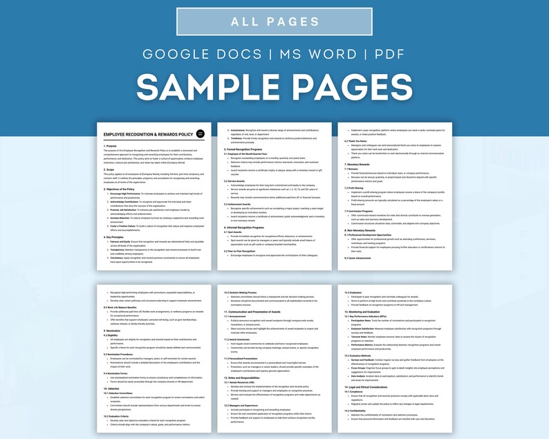 Employee Recognition and Rewards Policy Template, Employee Appreciation ...