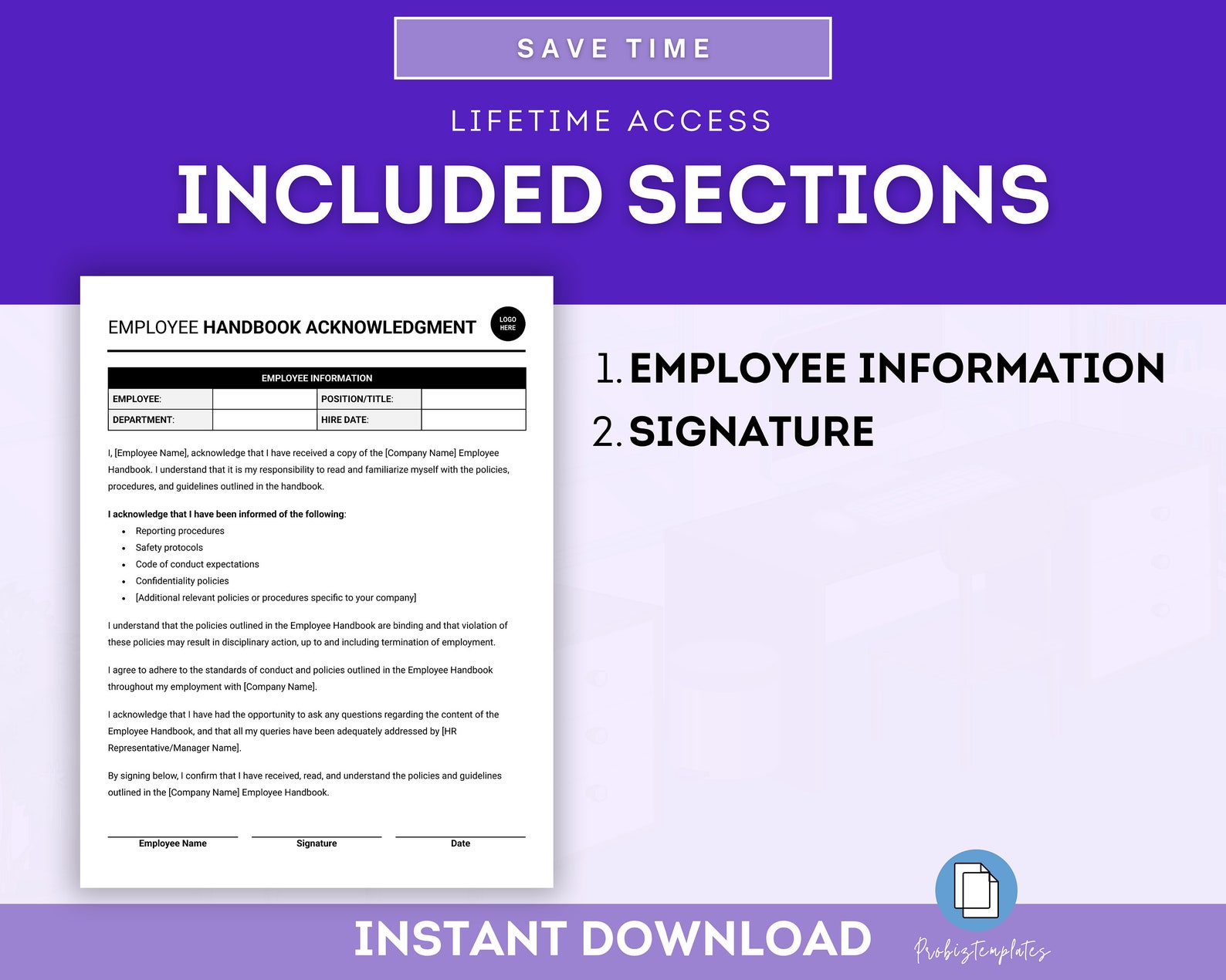 Employee Handbook Acknowledgment Form Template, Employee Handbook ...