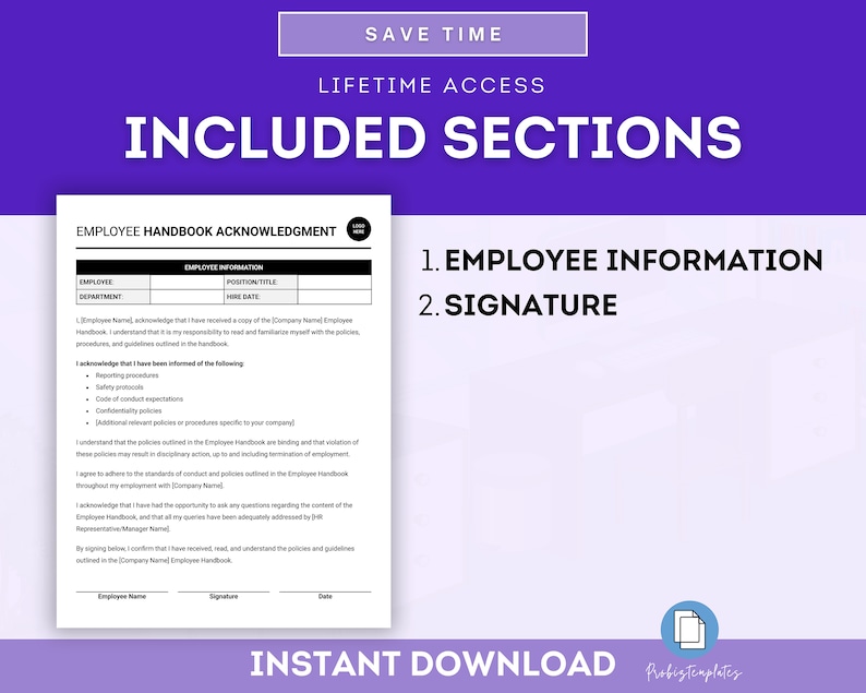Employee Handbook Acknowledgment Form Template, Employee Handbook ...
