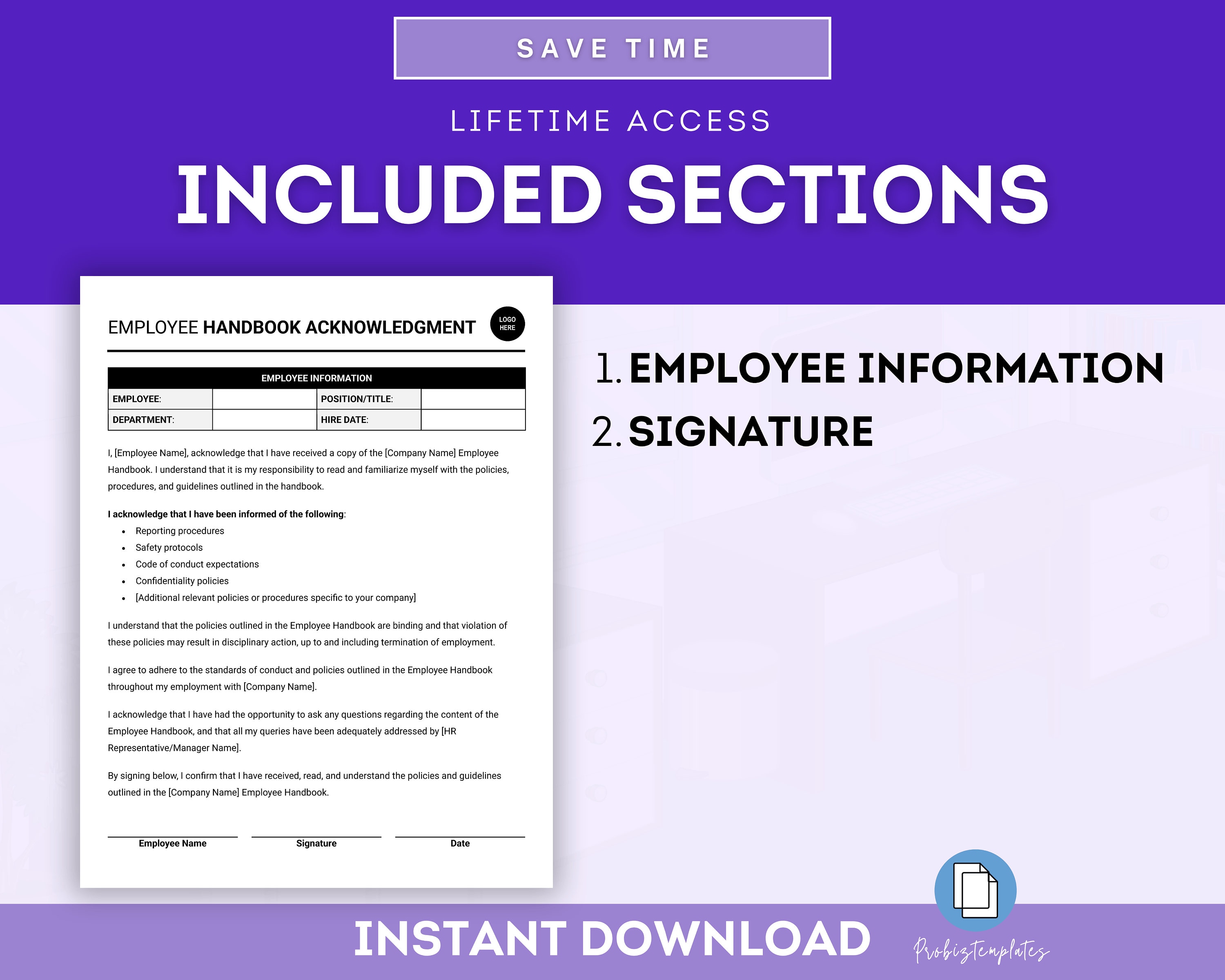 Employee Handbook Acknowledgment Form Template, Employee Handbook ...