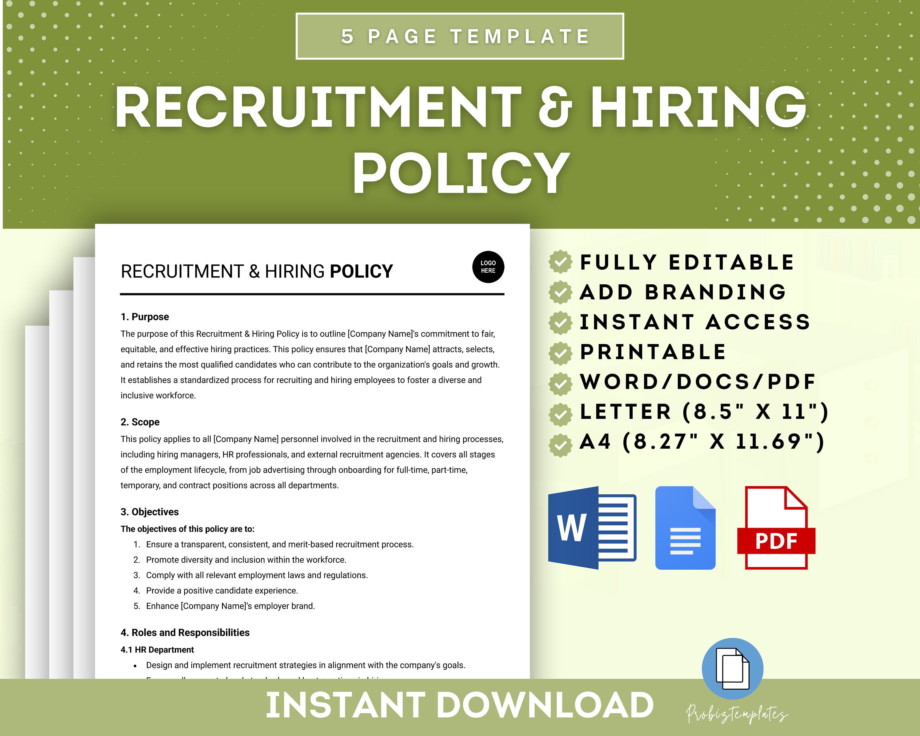 Recruitment & Hiring Policy Template, Employee Recruitment Policy, Company Hiring Policy ...